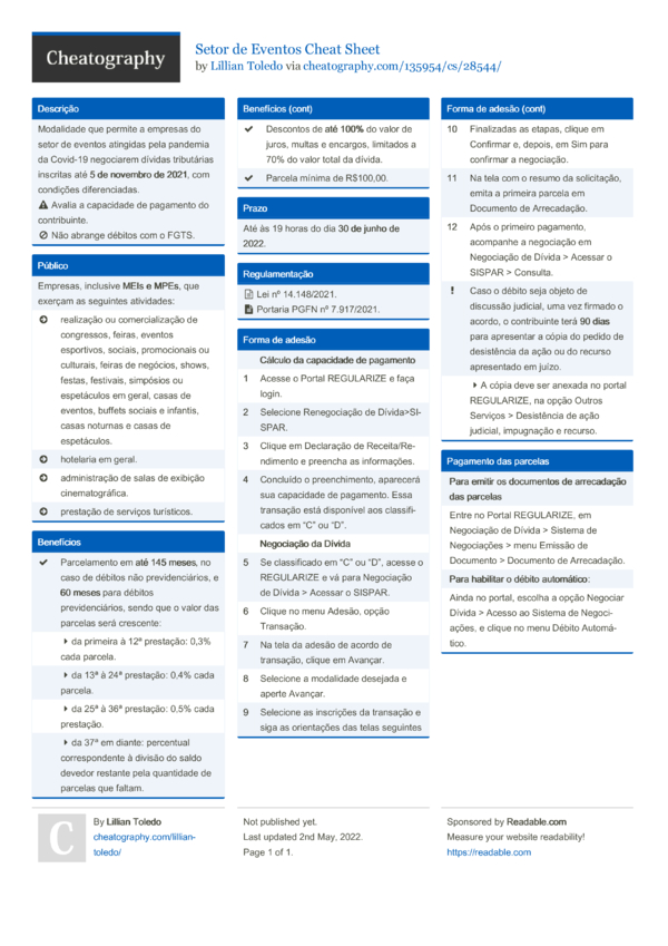 Setor de Eventos Cheat Sheet by Lillian Toledo - Download free from ...