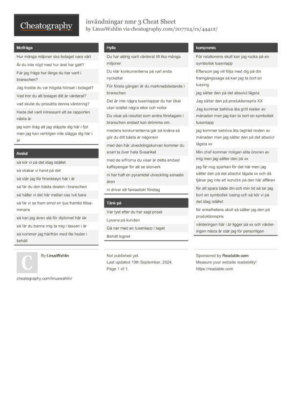 invändningar nmr 3 Cheat Sheet by LinusWahlin - Download free from Cheatography - Cheatography ...