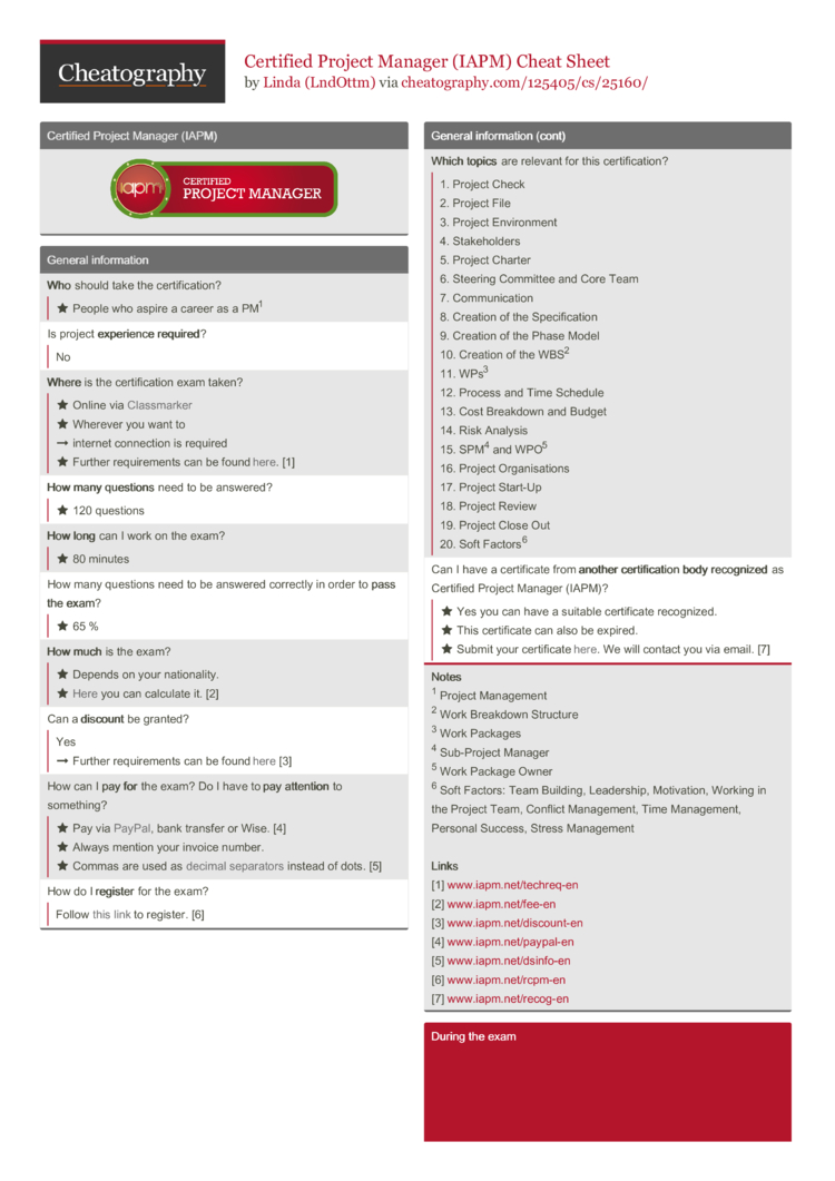 Certified Project Manager (IAPM) Cheat Sheet by LndOttm - Download free ...