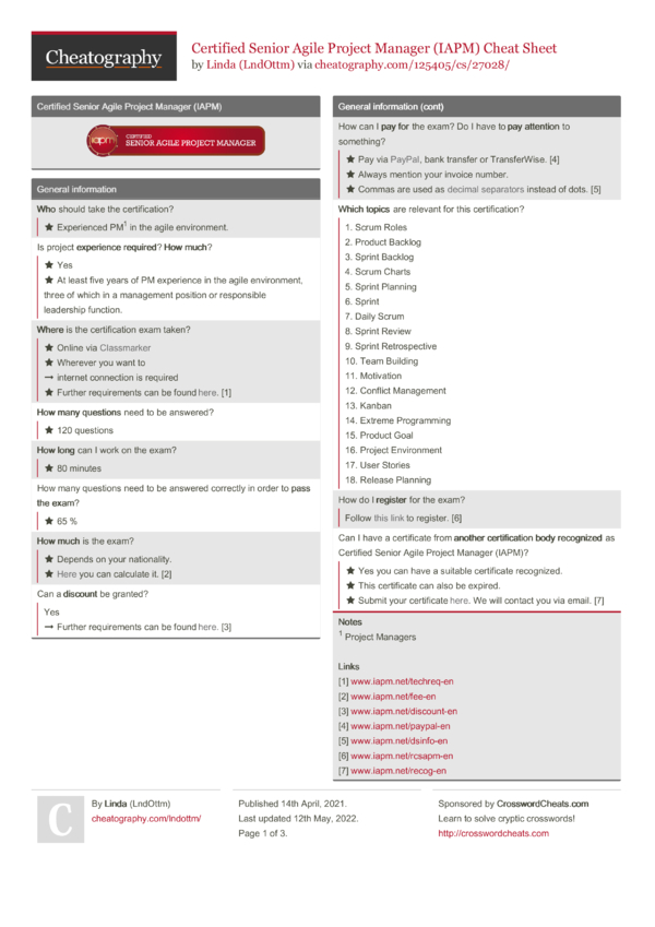 Certified Senior Agile Project Manager (IAPM) Cheat Sheet by LndOttm ...