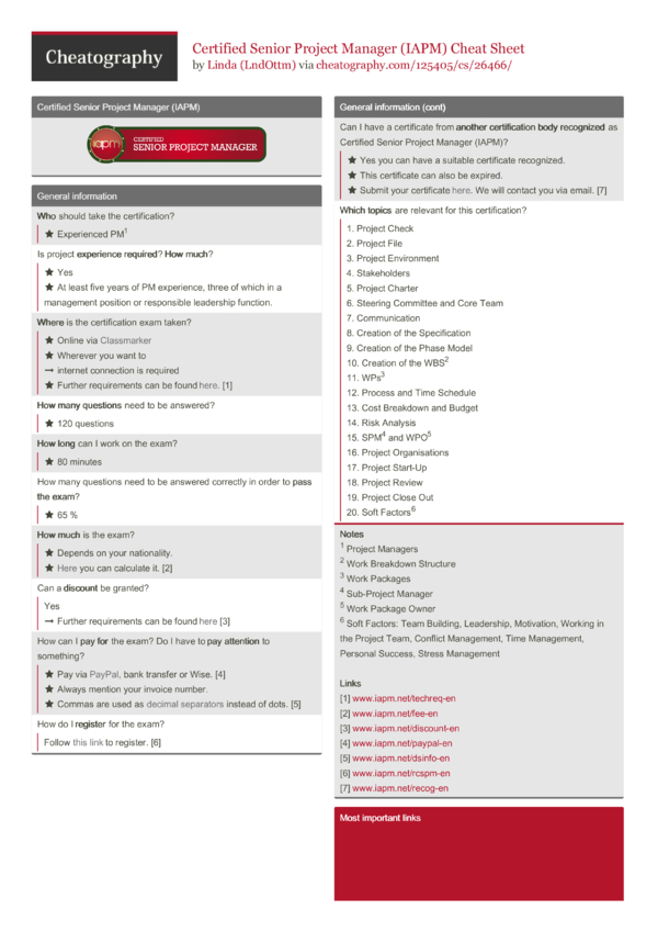 Certified Senior Project Manager Iapm Cheat Sheet By Lndottm