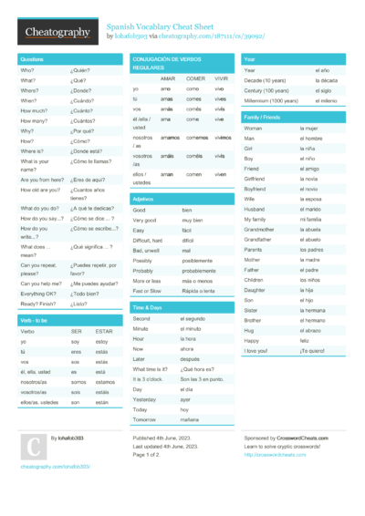 98 Spanish Cheat Sheets Cheat Sheets For Every Occasion