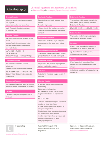 1 Chemical-reactions Cheat Sheet - Cheatography.com: Cheat Sheets For ...