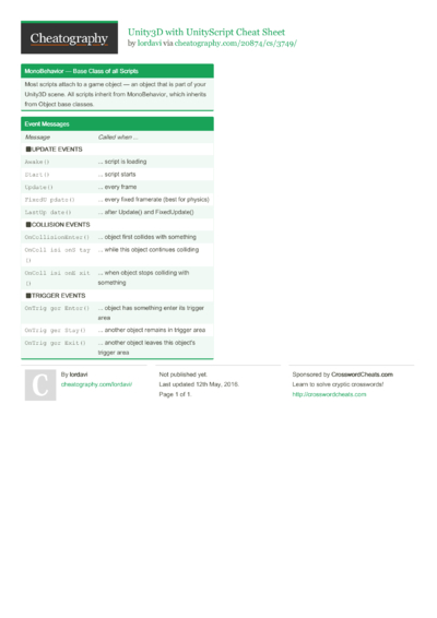 8 Unity3d Cheat Sheets - Cheatography.com: Cheat Sheets For Every Occasion