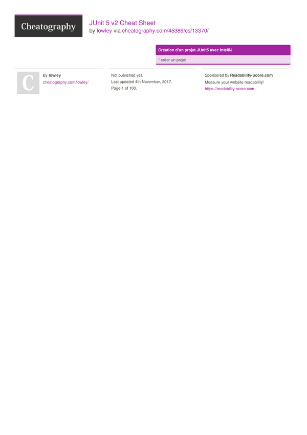 Junit 5 V2 Cheat Sheet By Lowley Download Free From Cheatography Cheat