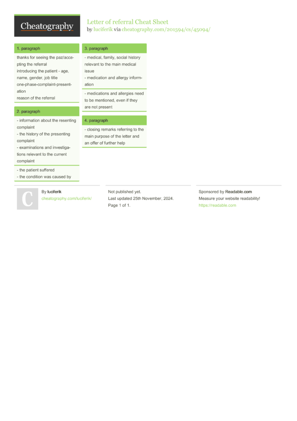Letter of referral Cheat Sheet by luciferik - Download free from ...