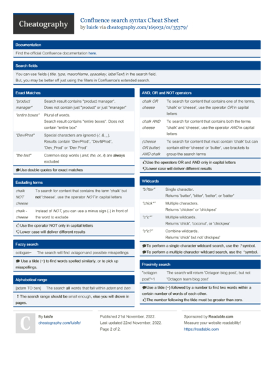 Lucene Query Syntax Cheat Sheet by sudhirdaruwala - Download free from ... Lucene Query Syntax Cheat Sheet by sudhirdaruwala - Download free from ...