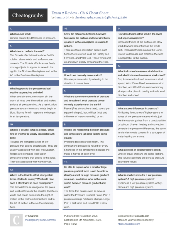 Exam 2 Review - Ch 6 Cheat Sheet by lunarorbit - Download free from ...