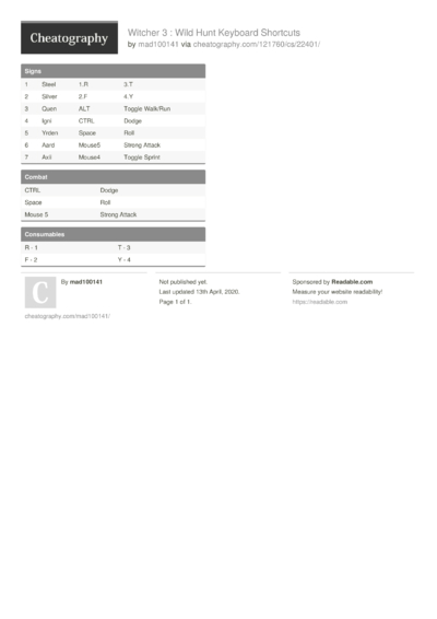 81 Games Cheat Sheets - Cheatography.com: Cheat Sheets For Every Occasion