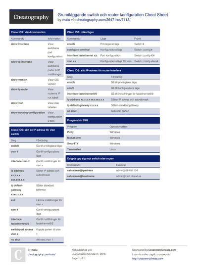 58 Cisco Cheat Sheets - Cheatography.com: Cheat Sheets For Every Occasion