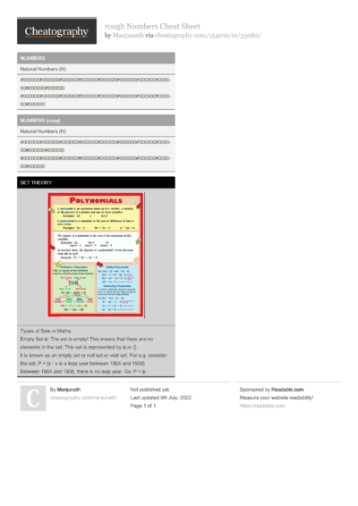 7 Numbers Cheat Sheets - Cheatography.com: Cheat Sheets For Every Occasion