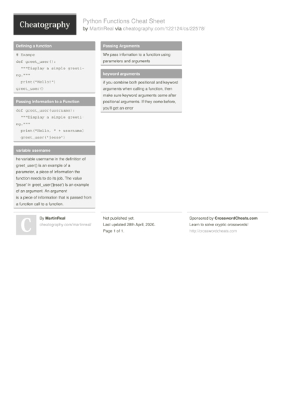 752 Python Cheat Sheets - Cheatography.com: Cheat Sheets For Every Occasion