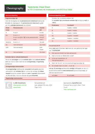 3 Nederlands Cheat Sheets - Cheatography.com: Cheat Sheets For Every ...