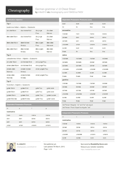46 German Cheat Sheets - Cheatography.com: Cheat Sheets For Every Occasion