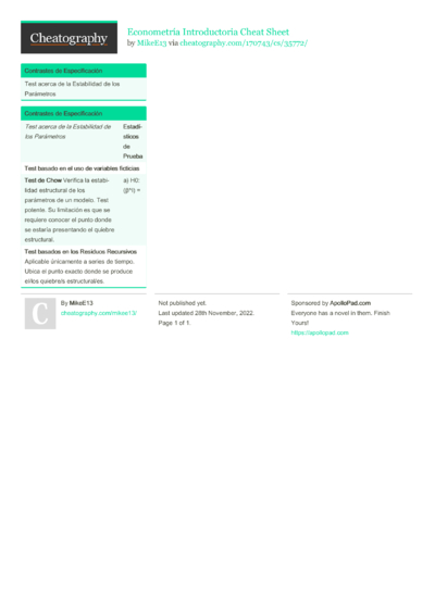 3 Econometrics Cheat Sheets - Cheatography.com: Cheat Sheets For Every Occasion