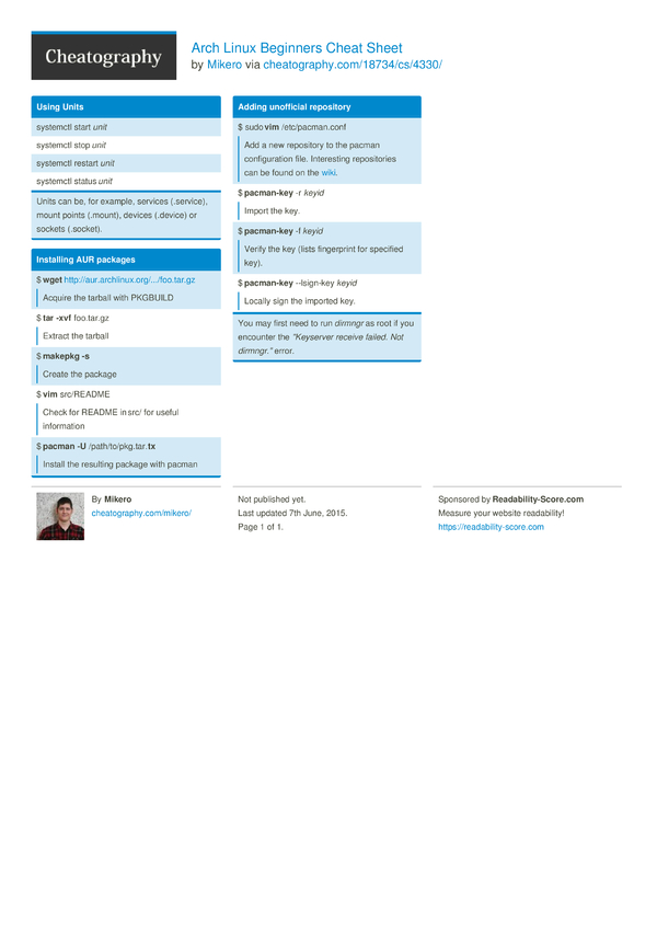 Arch Linux Beginners Cheat Sheet by Mikero - Download free from ...