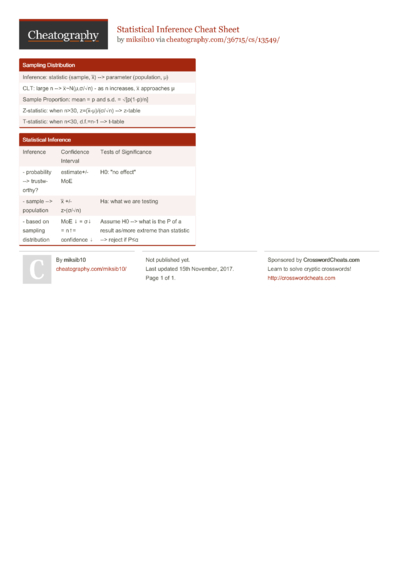 37 Statistics Cheat Sheets - Cheatography.com: Cheat Sheets For Every ...