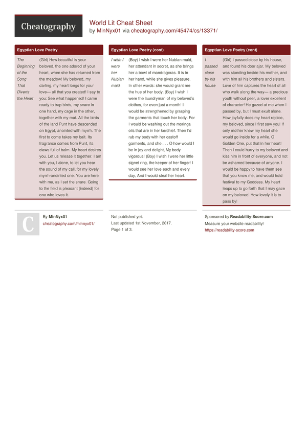 World Lit Cheat Sheet by MinNyx01 - Download free from Cheatography ...