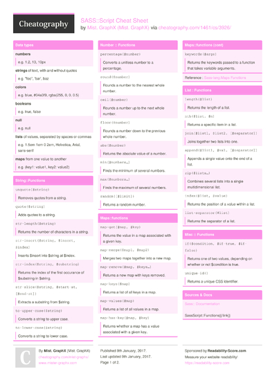 Sass Functions Cheat Sheet By Hamidyfine Download Free From Cheatography