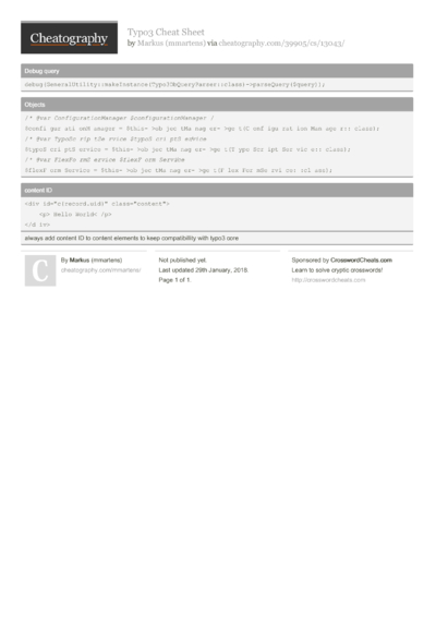 4 Typo3 Cheat Sheets - Cheatography.com: Cheat Sheets For Every Occasion