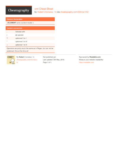 24 Xml Cheat Sheets - Cheatography.com: Cheat Sheets For Every Occasion