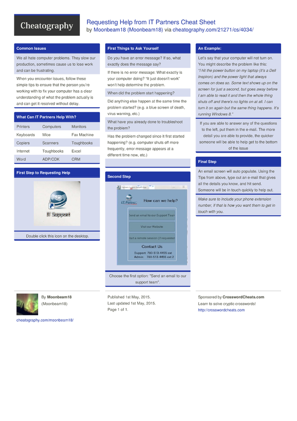 Requesting Help from IT Partners Cheat Sheet by Moonbeam18 - Download ...