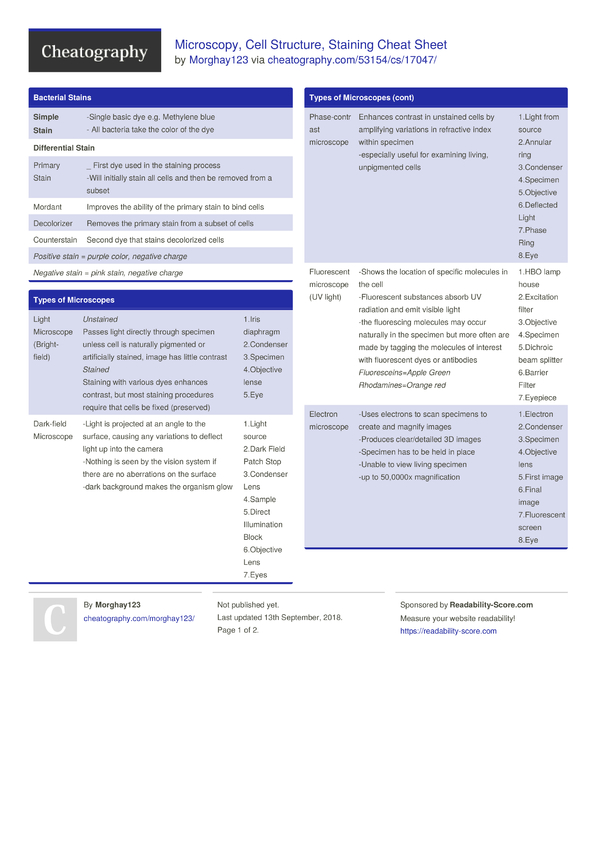 Microscopy, Cell Structure, Staining Cheat Sheet by Morghay123 ...