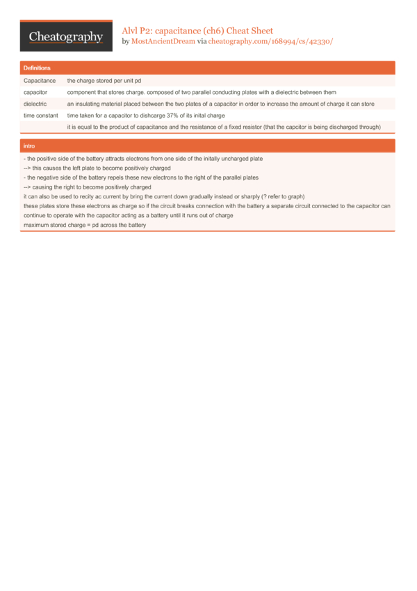 Alvl P2: capacitance (ch6) Cheat Sheet by MostAncientDream - Download ...