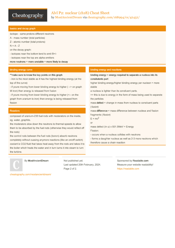 Alvl P2: nuclear (ch18) Cheat Sheet by MostAncientDream - Download free ...