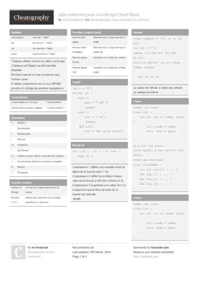 260 JavaScript Cheat Sheets - Cheatography.com: Cheat Sheets For Every Occasion