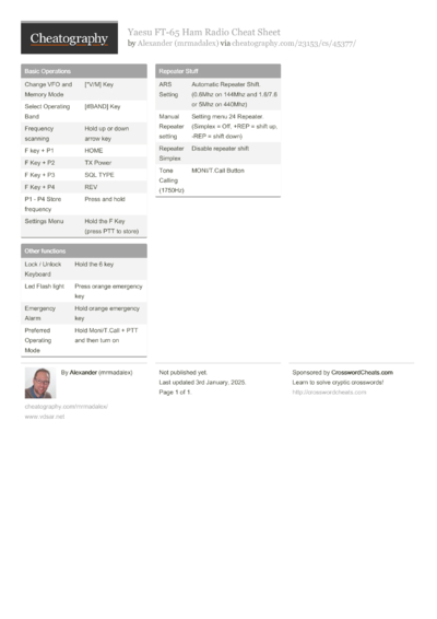 1 Yaesu Cheat Sheet - Cheatography.com: Cheat Sheets For Every Occasion