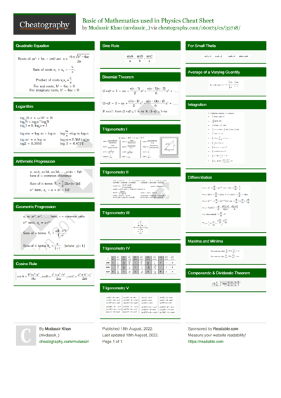 158 Physics Cheat Sheets - Cheatography.com: Cheat Sheets For Every ...
