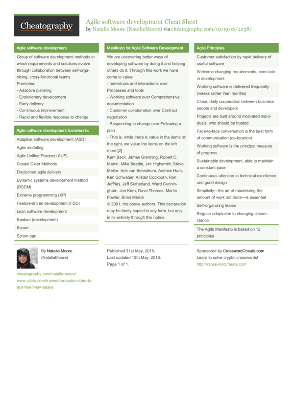 Agile software development Cheat Sheet by NatalieMoore - Download free ...