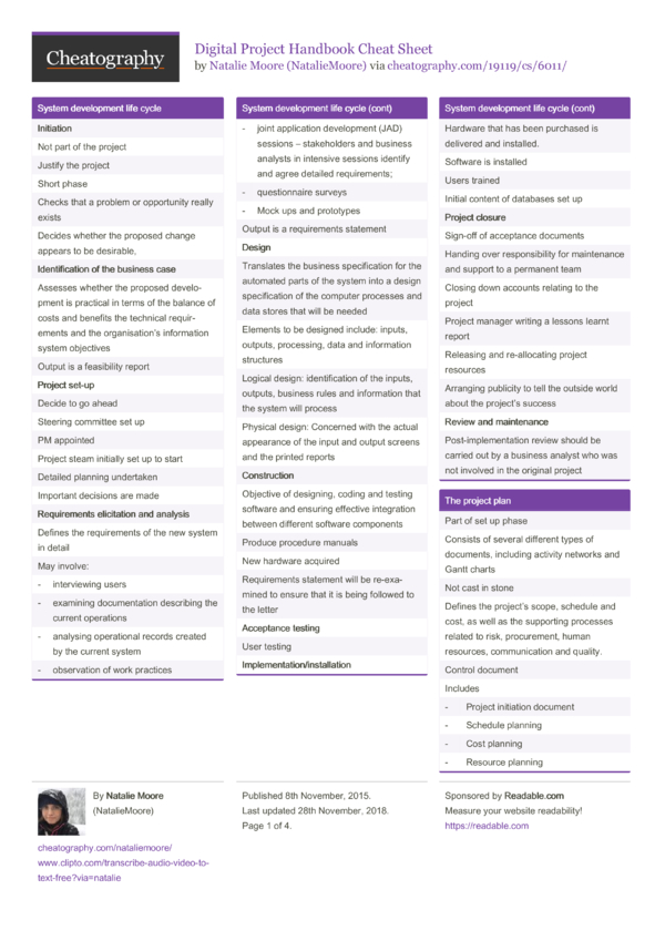 Digital Project Handbook Cheat Sheet by NatalieMoore - Download free ...