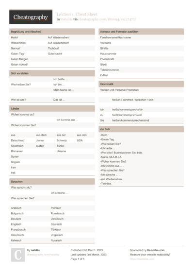 108 German Cheat Sheets - Cheatography.com: Cheat Sheets For Every Occasion