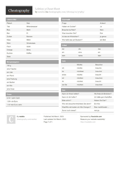 108 German Cheat Sheets - Cheatography.com: Cheat Sheets For Every Occasion