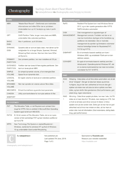 32 Backup Cheat Sheets - Cheatography.com: Cheat Sheets For Every Occasion
