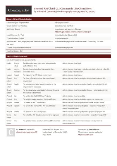 Sitecore XM Cloud CLI Cheat Sheet by nehem87 - Download free from Cheatography - Cheatography ...