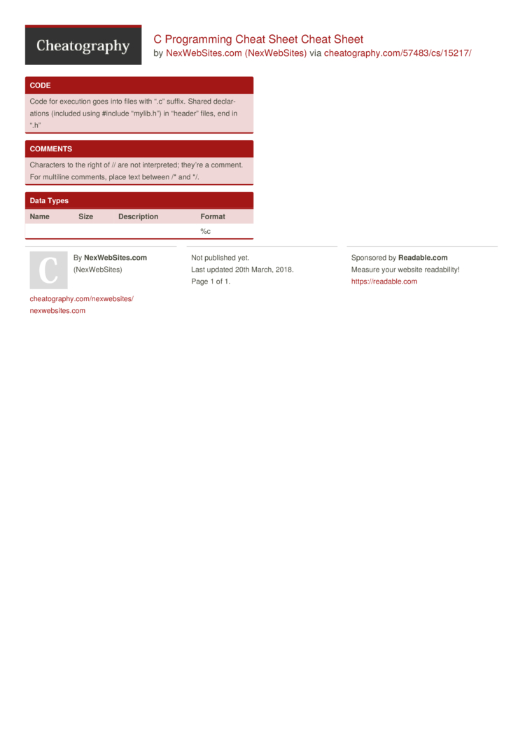 C Programming Cheat Sheet Cheat Sheet by NexWebSites - Download free ... C Programming Cheat Sheet Cheat Sheet by NexWebSites - Download free ...