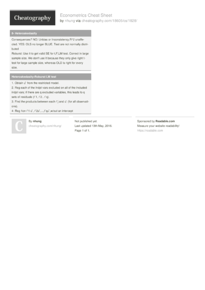 3 Econometrics Cheat Sheets - Cheatography.com: Cheat Sheets For Every Occasion