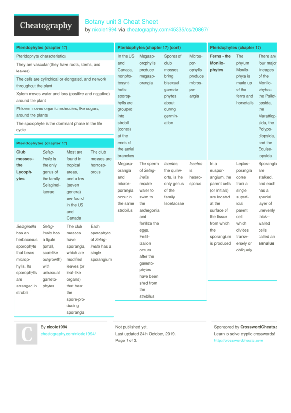 Botany unit 3 Cheat Sheet by nicole1994 - Download free from ...