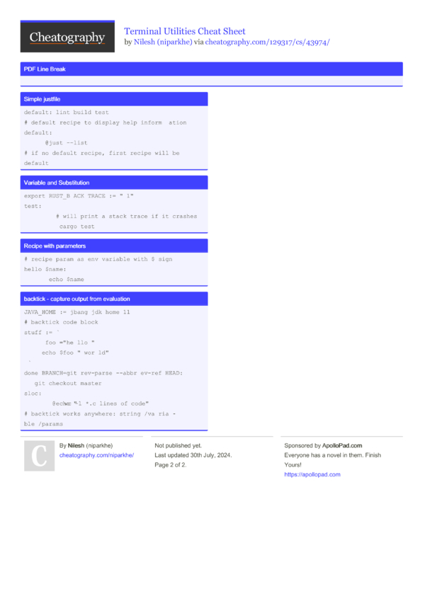 Terminal Utilities Cheat Sheet by niparkhe - Download free from ...