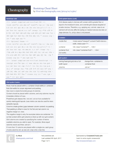 15 Bootstrap Cheat Sheets - Cheatography.com: Cheat Sheets For Every ...