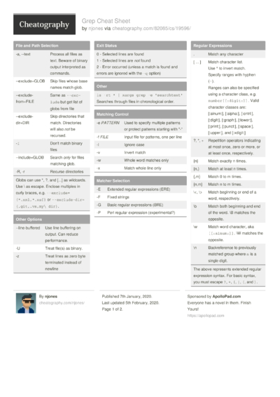 7 Grep Cheat Sheets - Cheatography.com: Cheat Sheets For Every Occasion