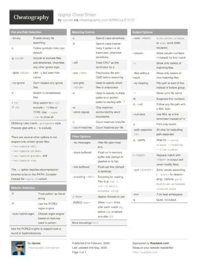Cheat Sheets Matching "regex" - Cheatography.com: Cheat Sheets For Every Occasion