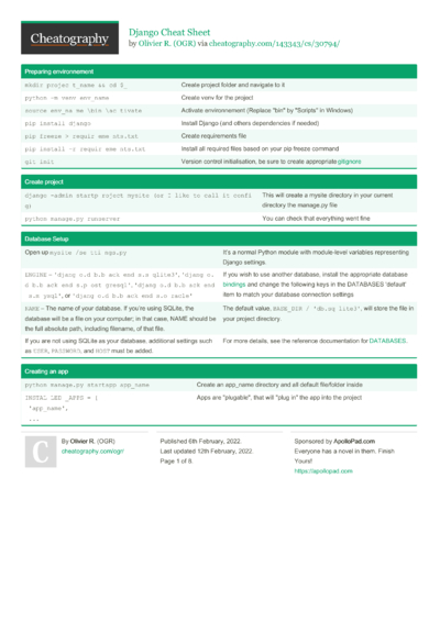22 Django Cheat Sheets - Cheatography.com: Cheat Sheets For Every Occasion