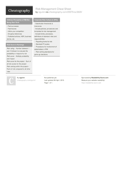 9 Risk Cheat Sheets - Cheatography.com: Cheat Sheets For Every Occasion