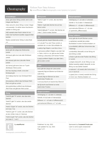 Pandas Cheat Sheet by omarffkamel - Download free from Cheatography ...