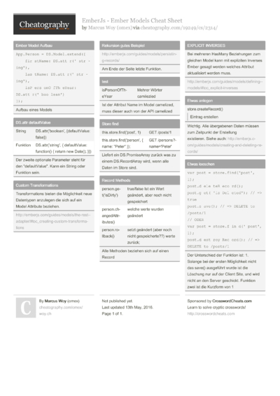 2 Ember Cheat Sheets - Cheatography.com: Cheat Sheets For Every Occasion