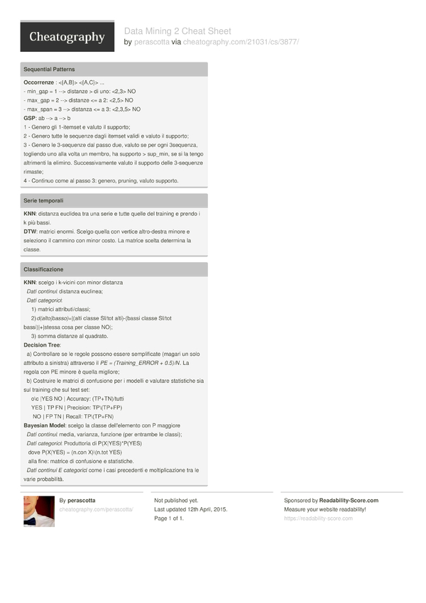 Data Mining 2 Cheat Sheet by perascotta - Download free from Cheatography - Cheatography.com ...